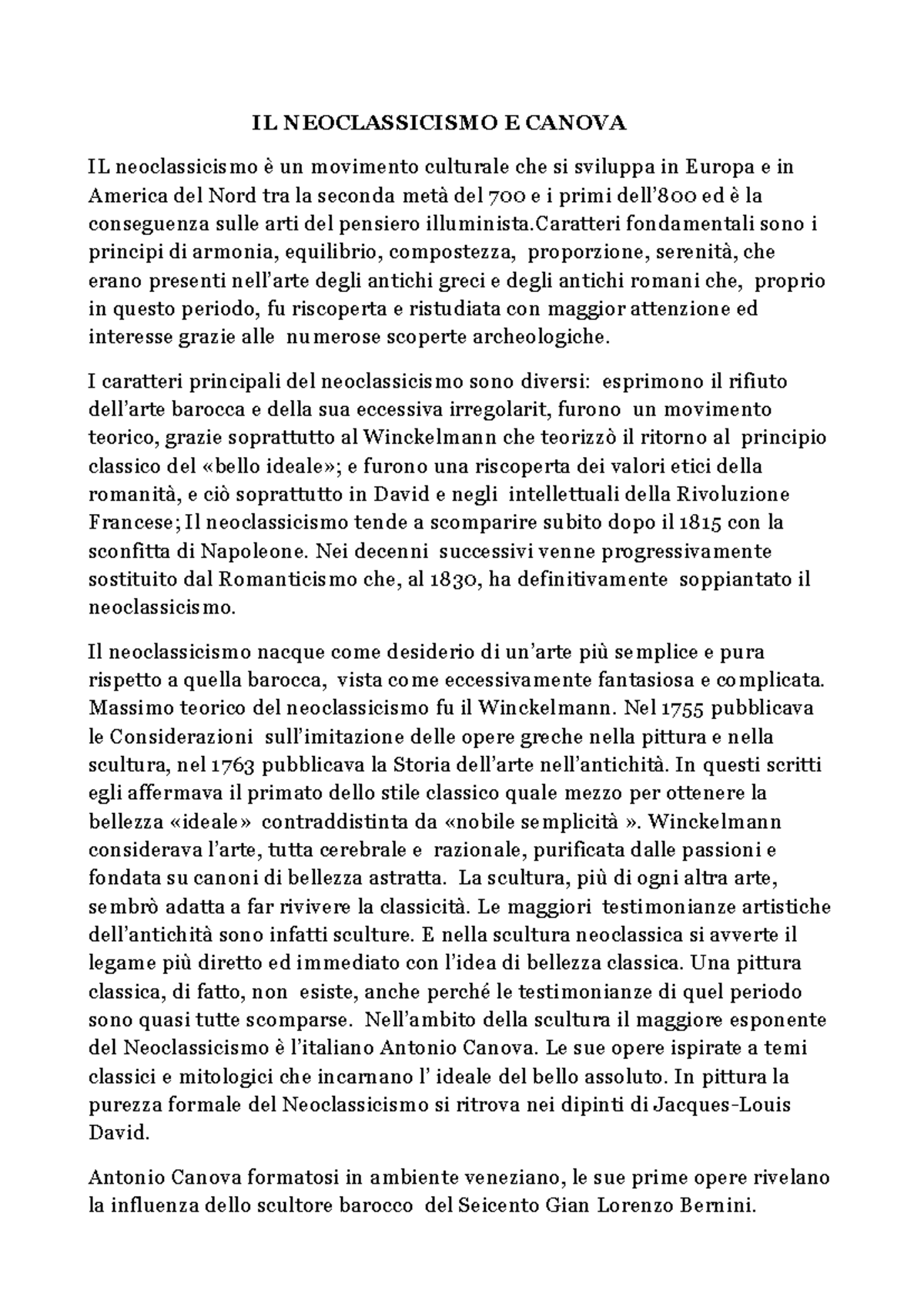 IL neoclassicismo e Canova - IL NEOCLASSICISMO E CANOVA IL ...