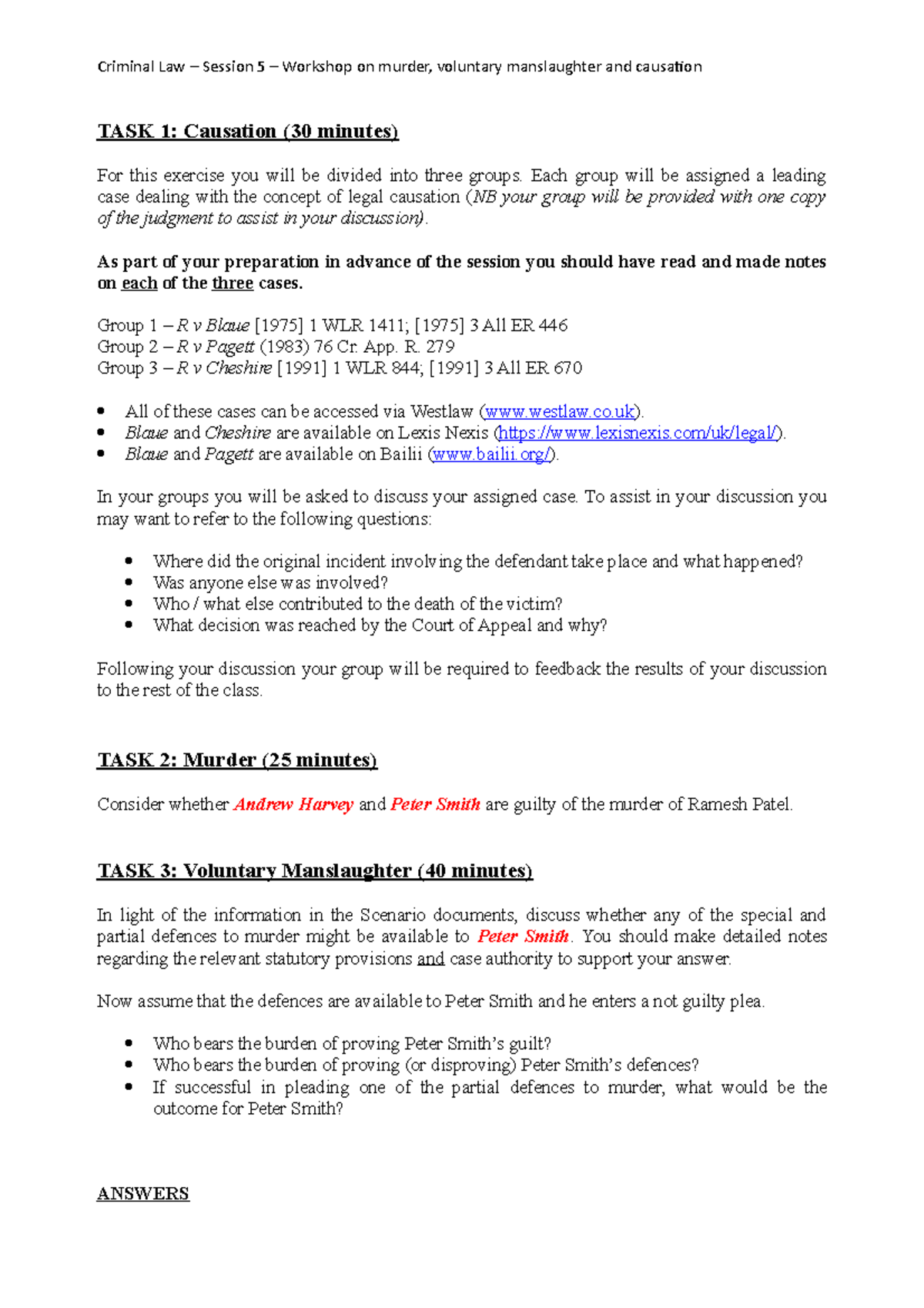CRIM 5 - Questions/Answers - TASK 1: Causation (30 minutes) For this ...