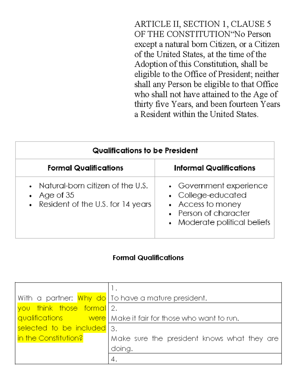 Copy of Am Gov and Civics AKS 33a&b LMT - ARTICLE II, SECTION 1, CLAUSE ...