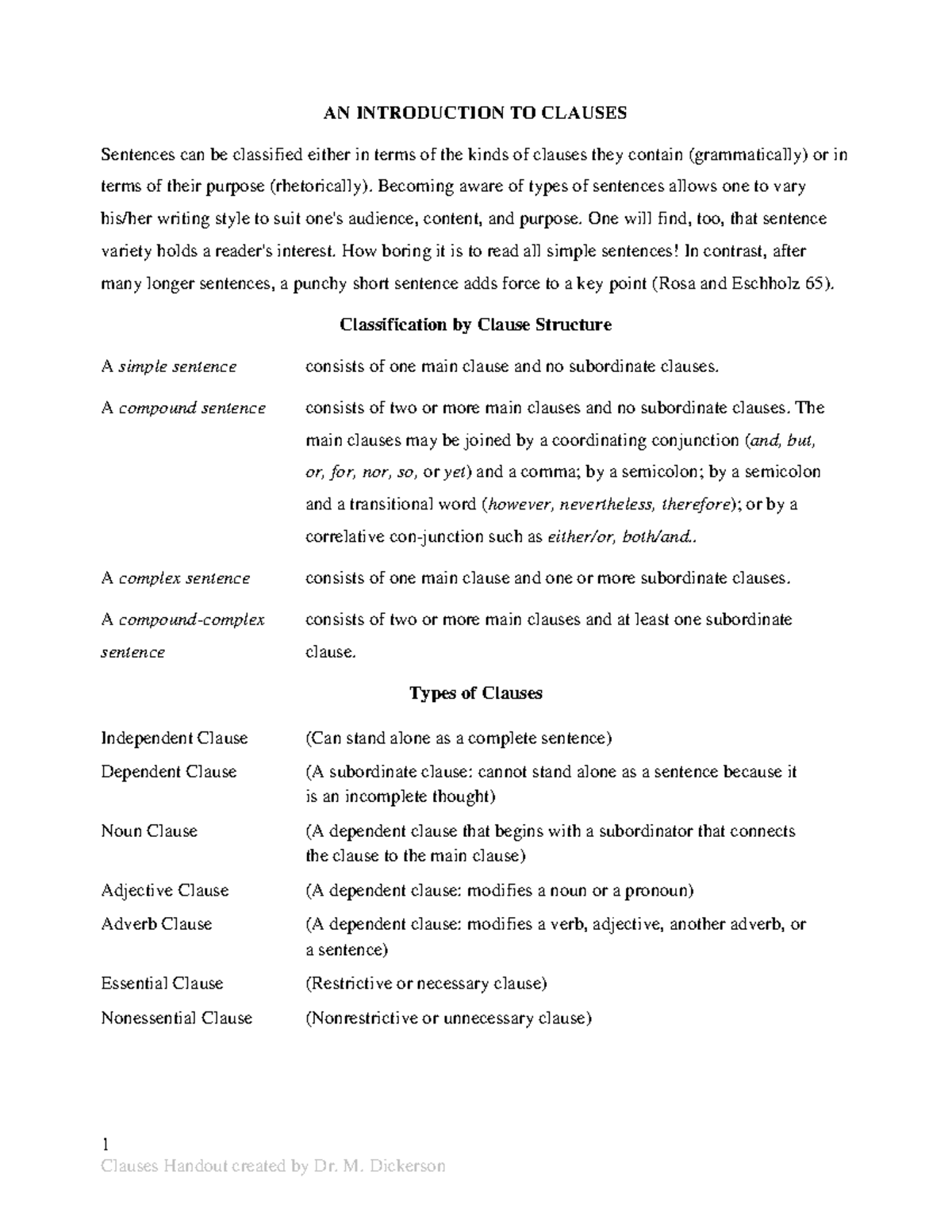 Introduction to clauses - 1 AN INTRODUCTION TO CLAUSES Sentences can be ...