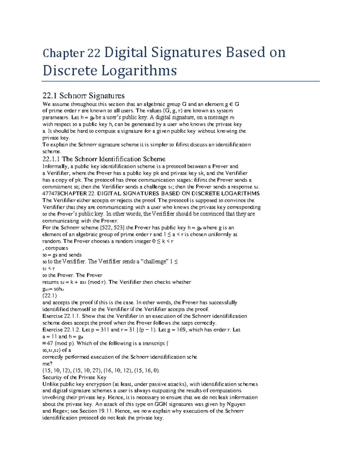 Chapter 22 Digital Signatures Based on Discrete Logarithms - The values ...
