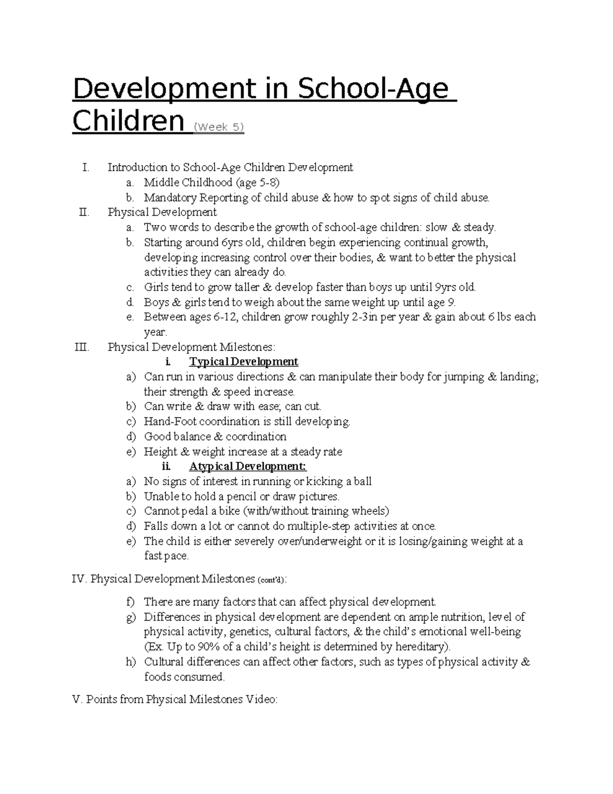 Week 5 Notes - N/A - Development in School-Age Children (Week 5) I ...