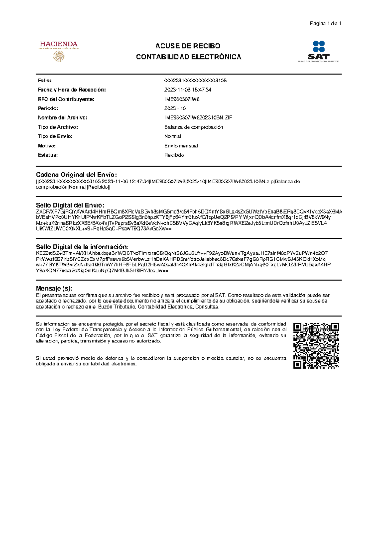 10. Acuse de Envio conta electronica Septiembre 2023 - ACUSE DE RECIBO ...