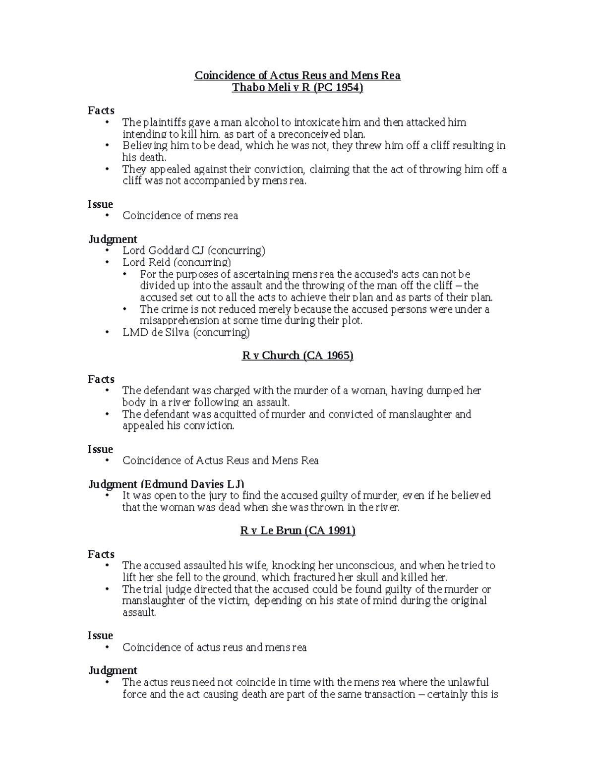 Coincidence of Actus Reus Mens Rea sample - Coincidence of Actus Reus ...