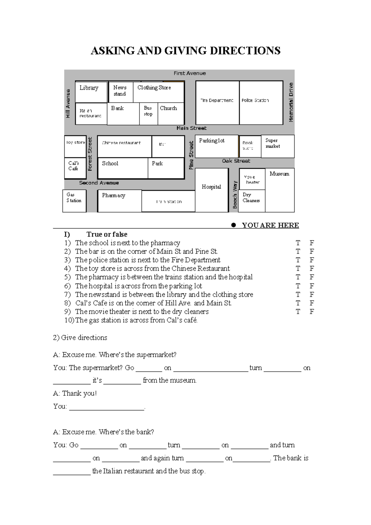 Giving directions,- dadsa - ASKING AND GIVING DIRECTIONS YOU ARE HERE I ...