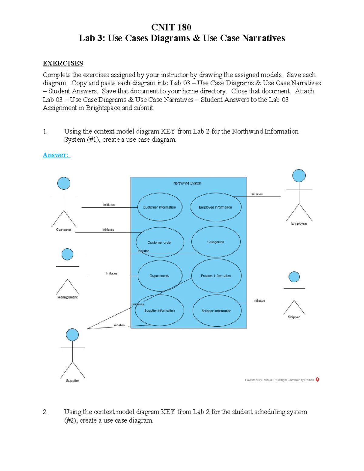 Lab 03 - Use Case Diagrams & Use Case Narratives - Student Answers - Lab 3: Use Cases Diagrams ...
