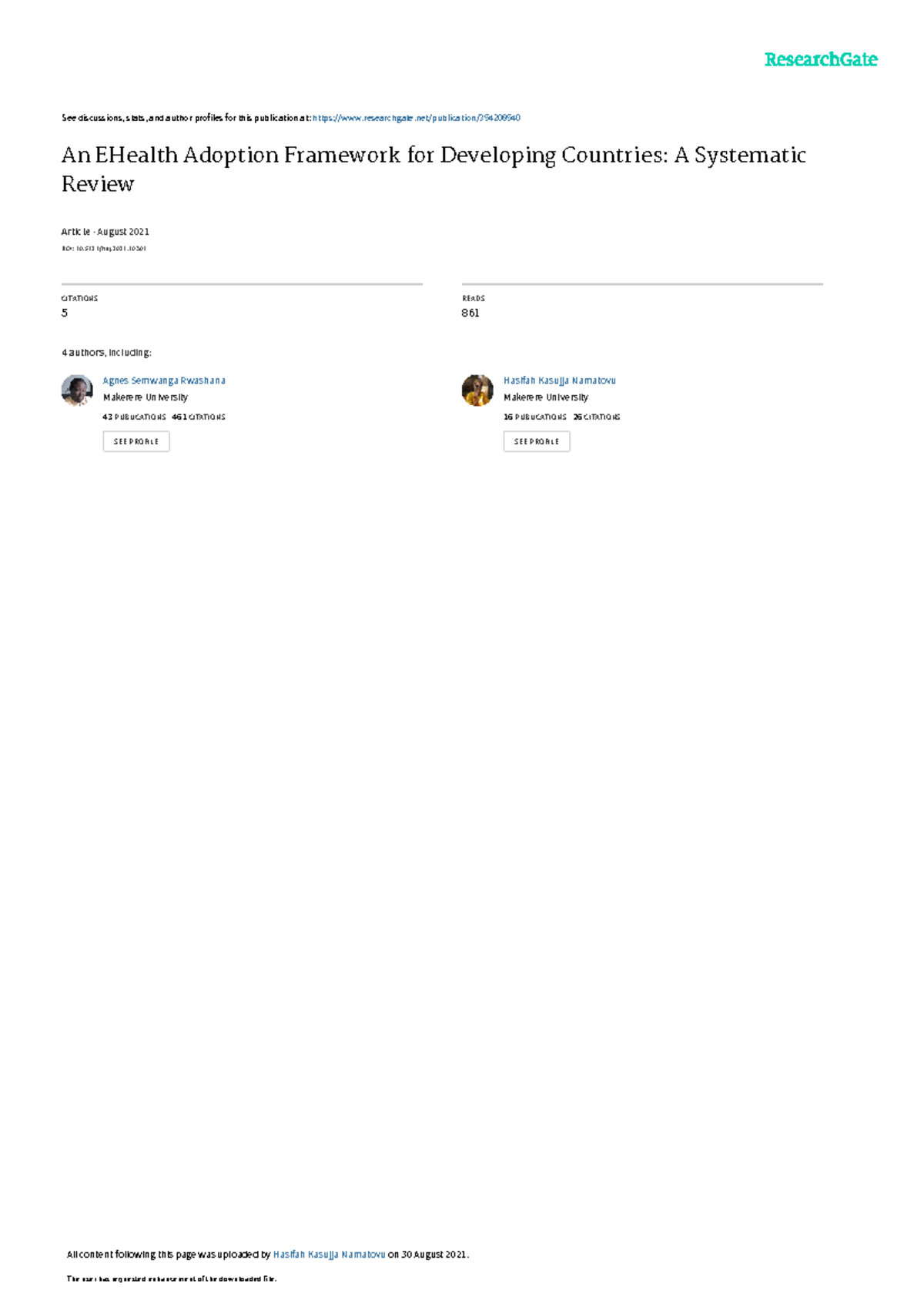 Ane Health Adoption Framework For Developing Countries-ASystematic ...