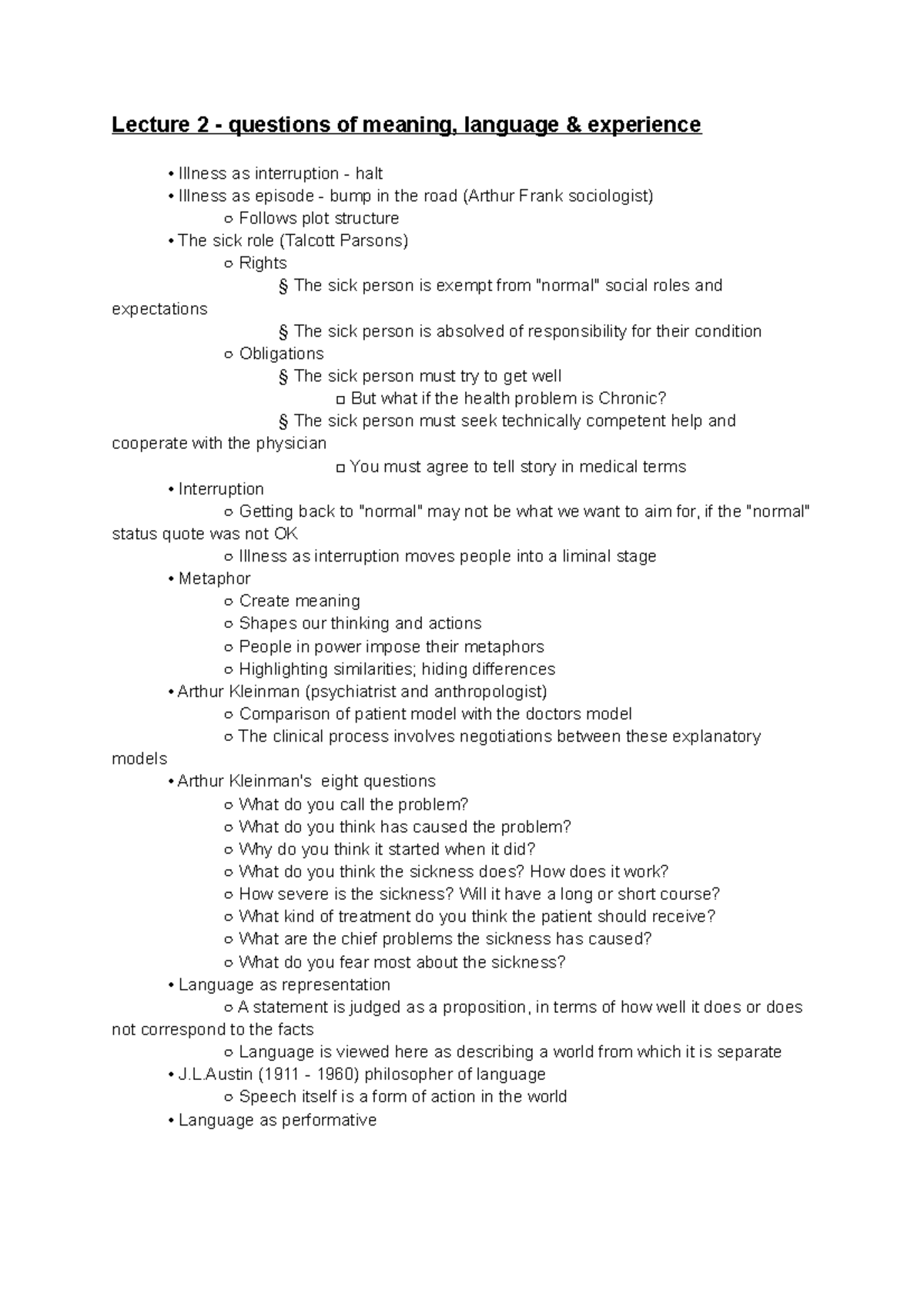 ANT205 Master notes - Lecture 2 - questions of meaning, language ...