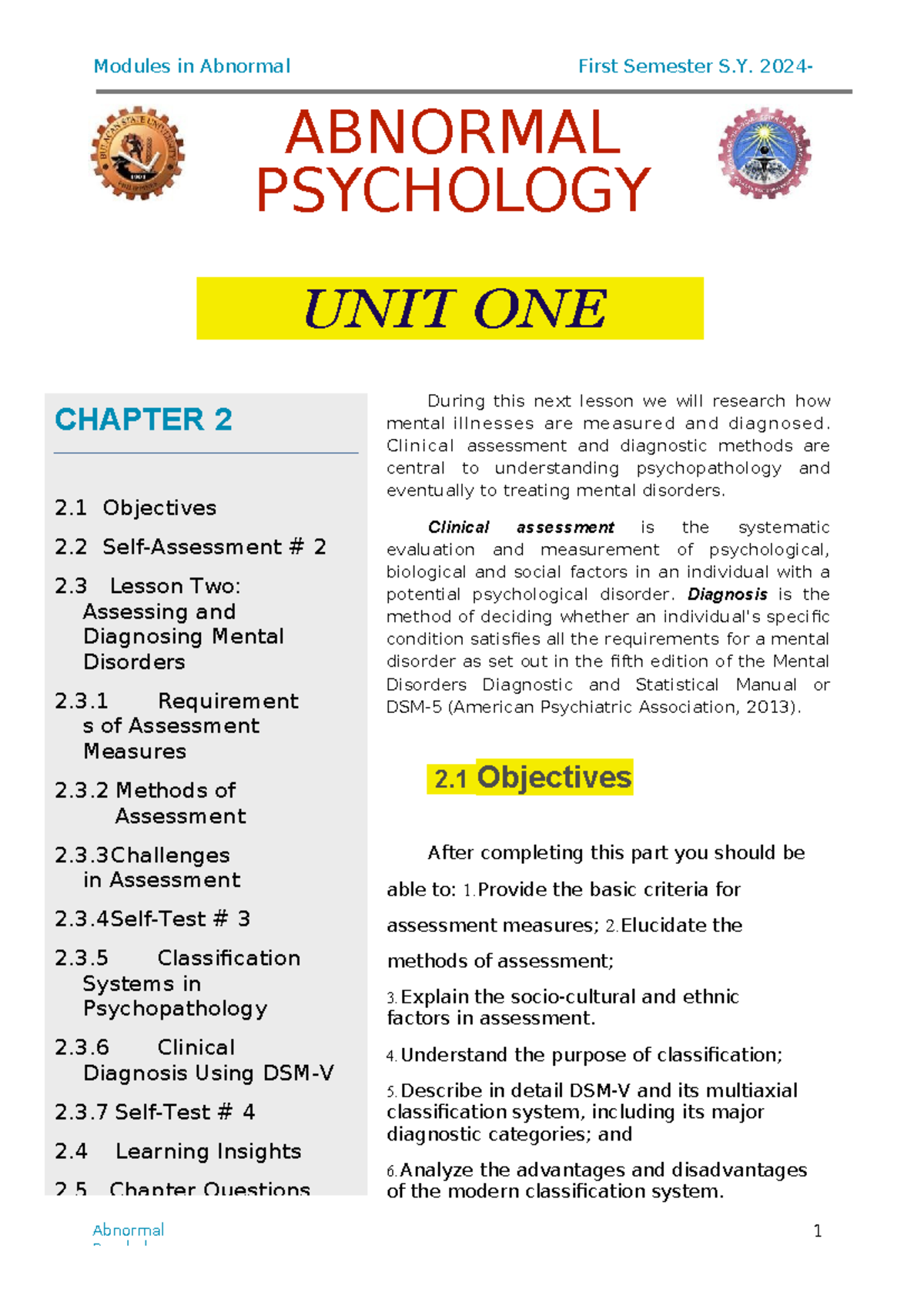 Ab PSy 1 - Abnormal psychology intro/teologies - Psychology 2025 ...