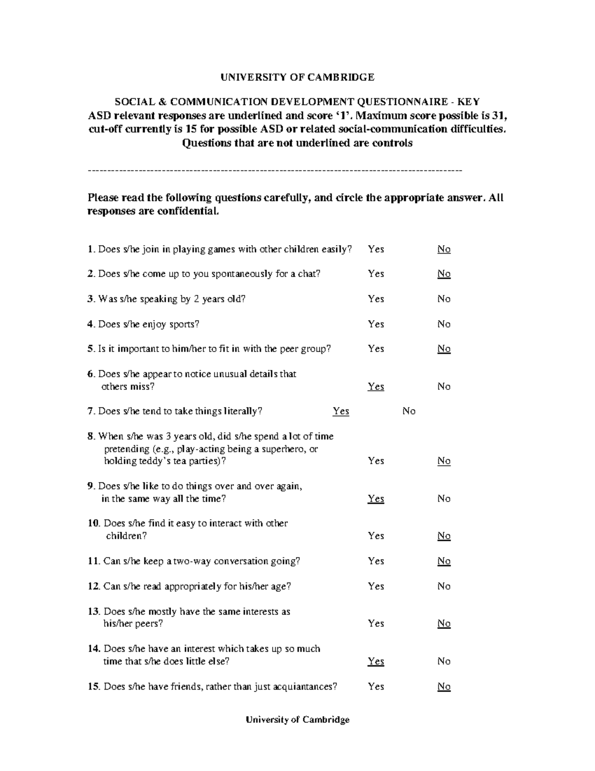 CAST correccion - evaluacion autismo - UNIVERSITY OF CAMBRIDGE SOCIAL ...