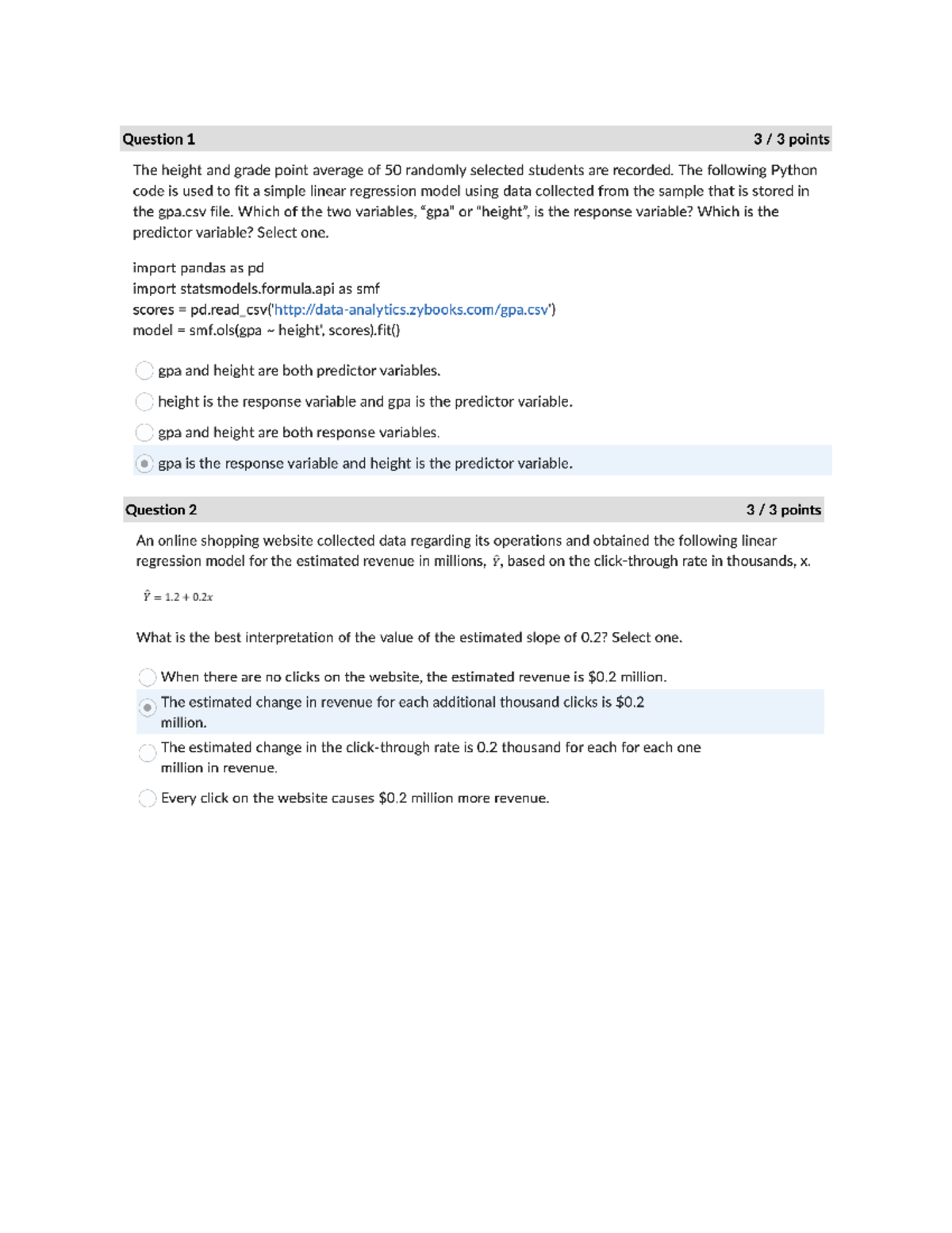 MAT 243 Module 5 Quiz - Question 1 3 3 points The height and grade ...