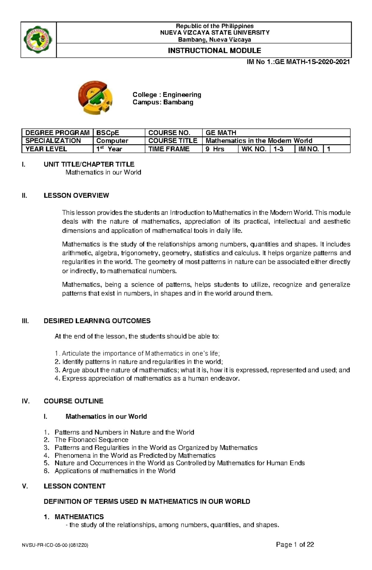 Math-module-Ch1 - Module MMW for GE - NUEVA VIZCAYA STATE UNIVERSITY ...