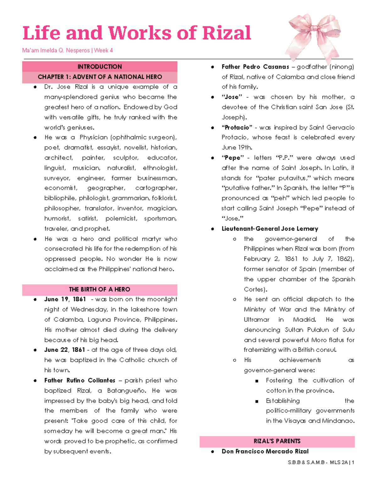 Rizal-Chapter-1 - Chapter 1 - Life and Works of Rizal Ma’am Imelda Q ...