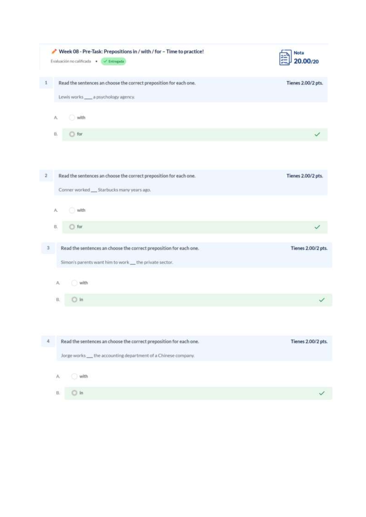 Week 08 - Pre-Task Prepositions in with for - Time to practice Subir A ...