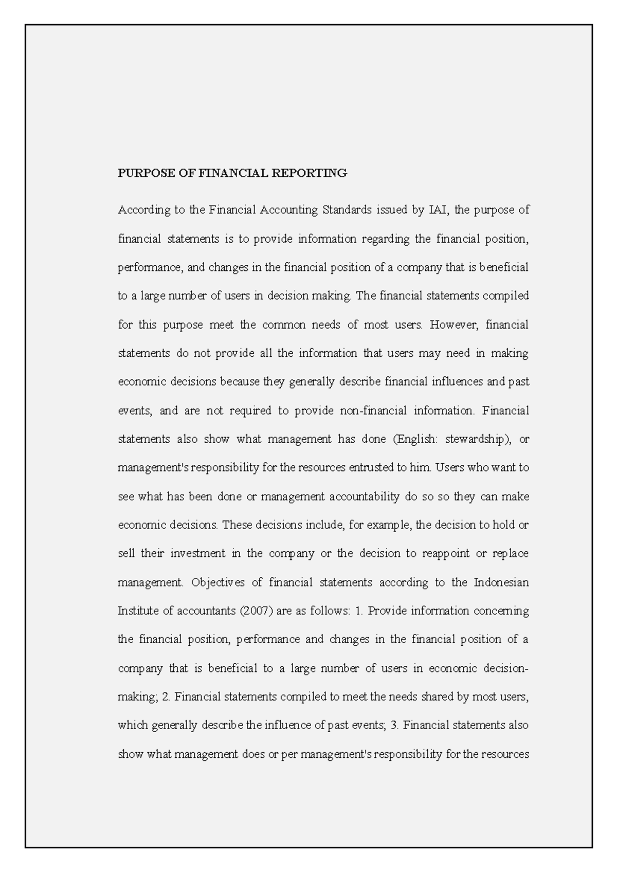 Documents Notes Accounting - Purpose OF Financial Reporting - PURPOSE ...