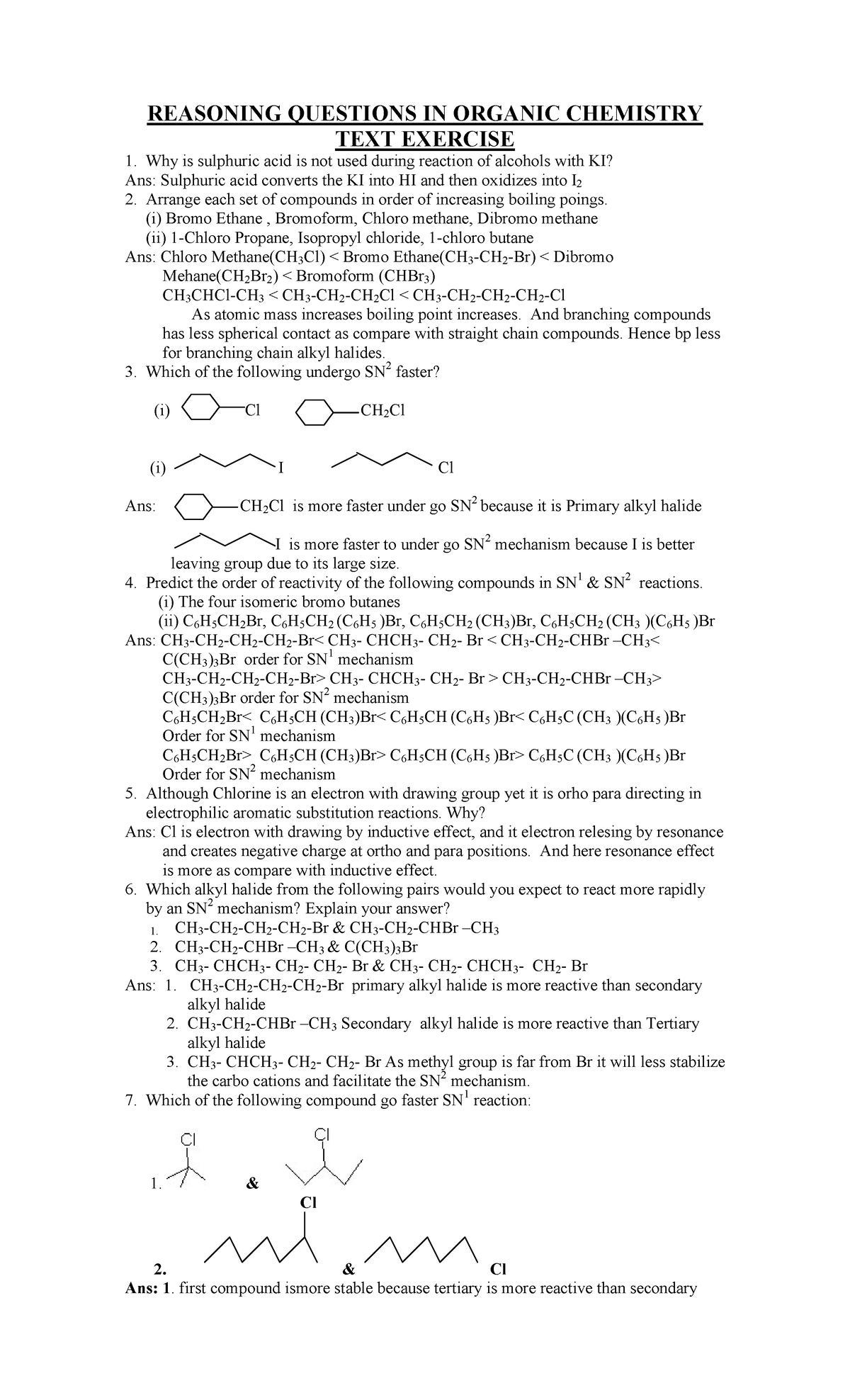 Reasoning questions in organic chemistry i - REASONING QUESTIONS IN ...
