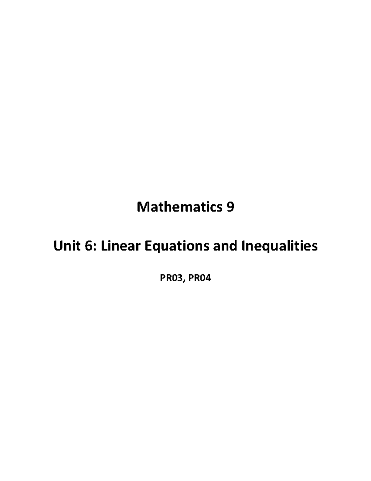 Mathematics 9 - Unit 6 - Linear Equations and Inequalities - PR03 Solve ...