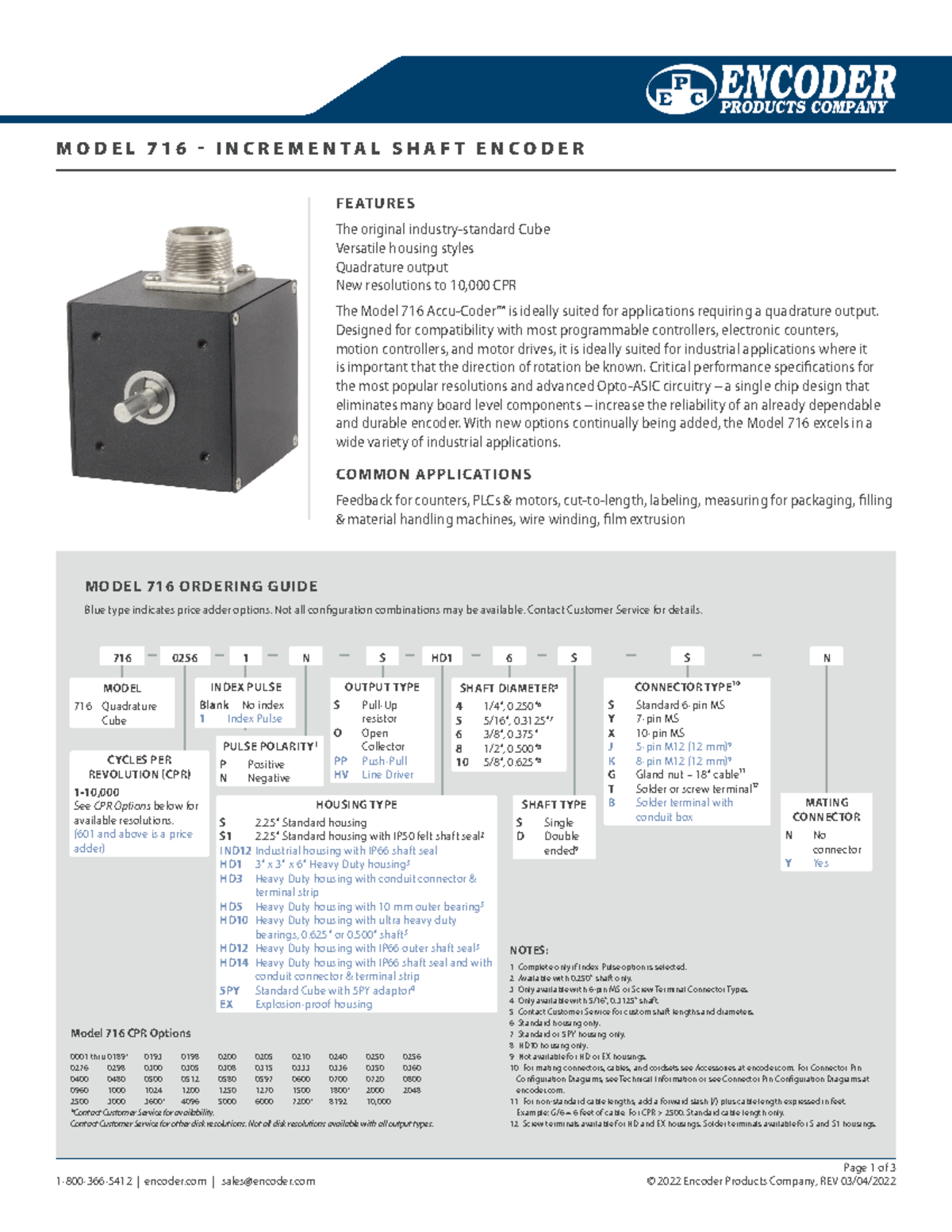 Datasheet cube-model-716 - M O D E L 7 1 6 - I N C R E M E N T A L S H ...