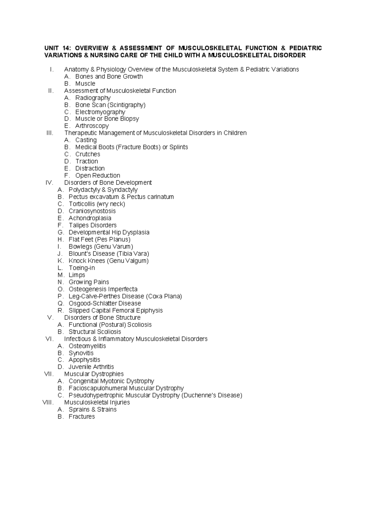 Musculoskeletal Study Guide - UNIT 14: OVERVIEW & ASSESSMENT OF ...