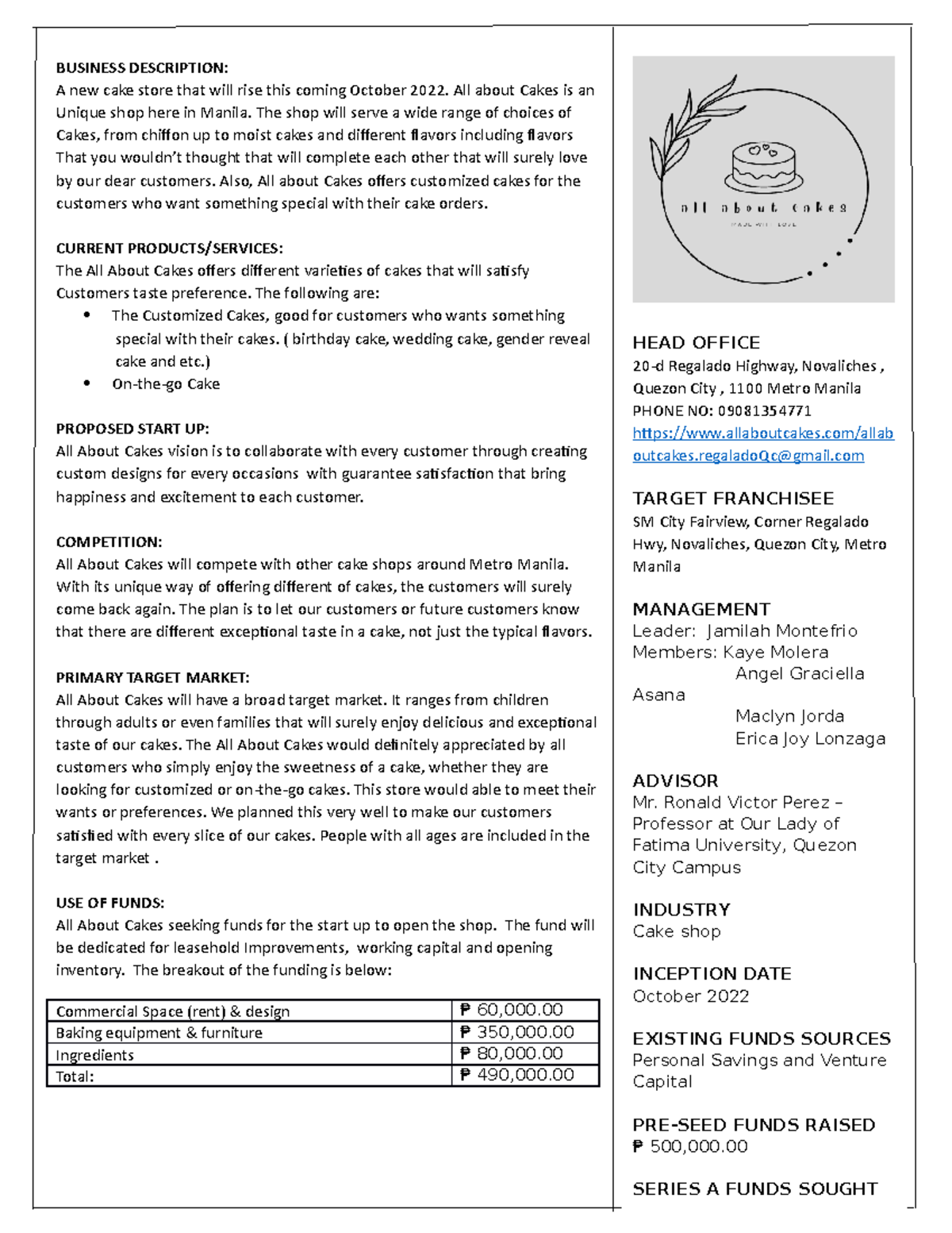 All-About-Cakes - I hope makakatulong ito - BUSINESS DESCRIPTION: A new ...