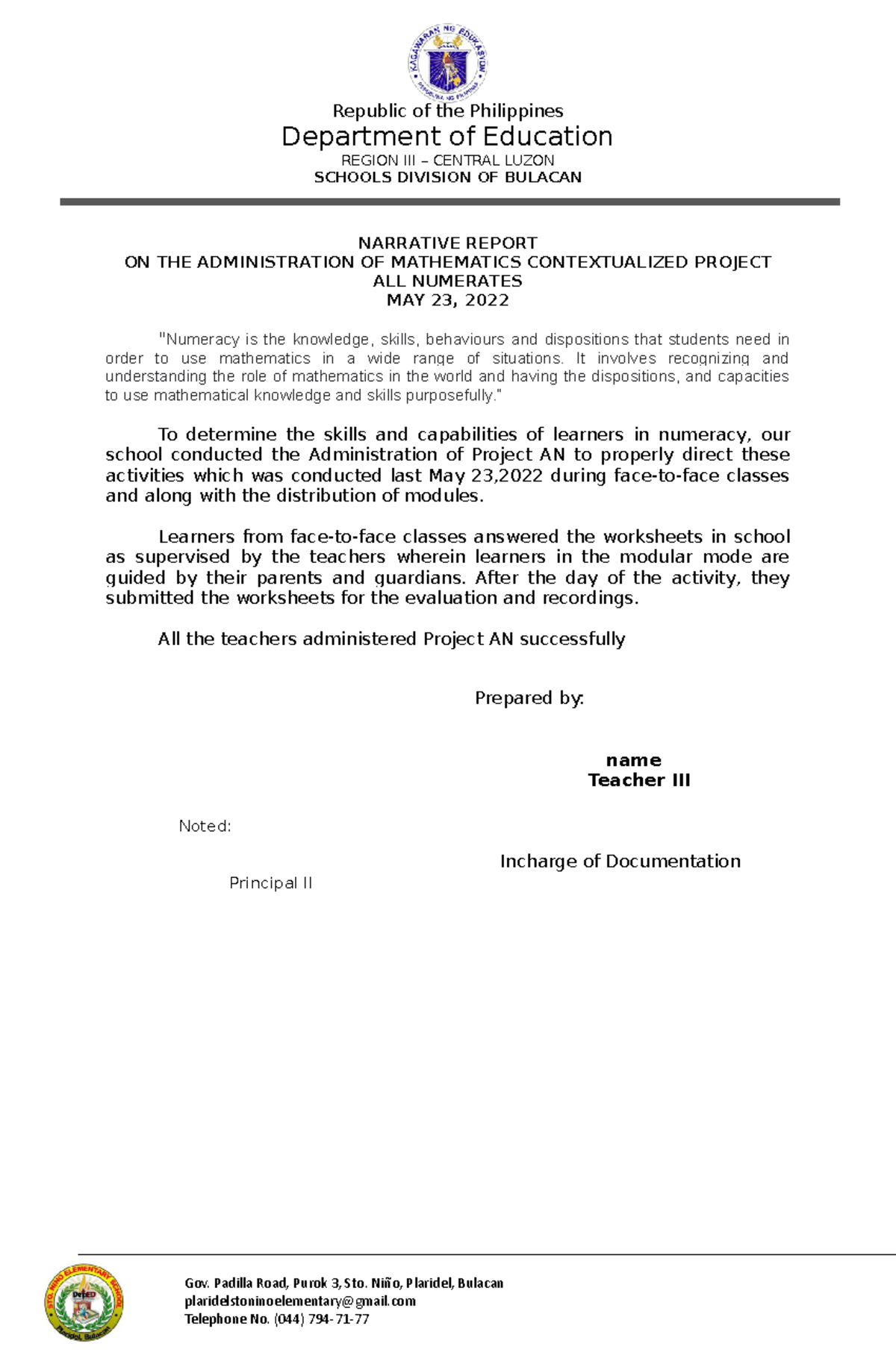 ACR- Mcpan-2022 - Accomplishment report for Mathematics Contextualized ...