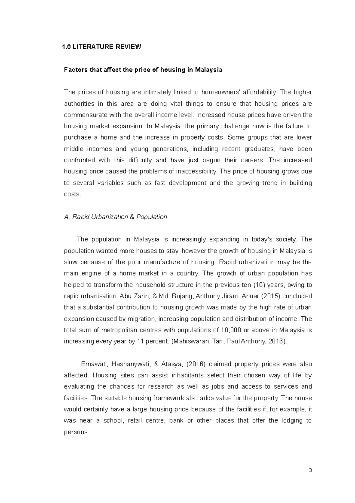 BQS514 Research Methodology on Housing Prices - 1 LITERATURE REVIEW ...