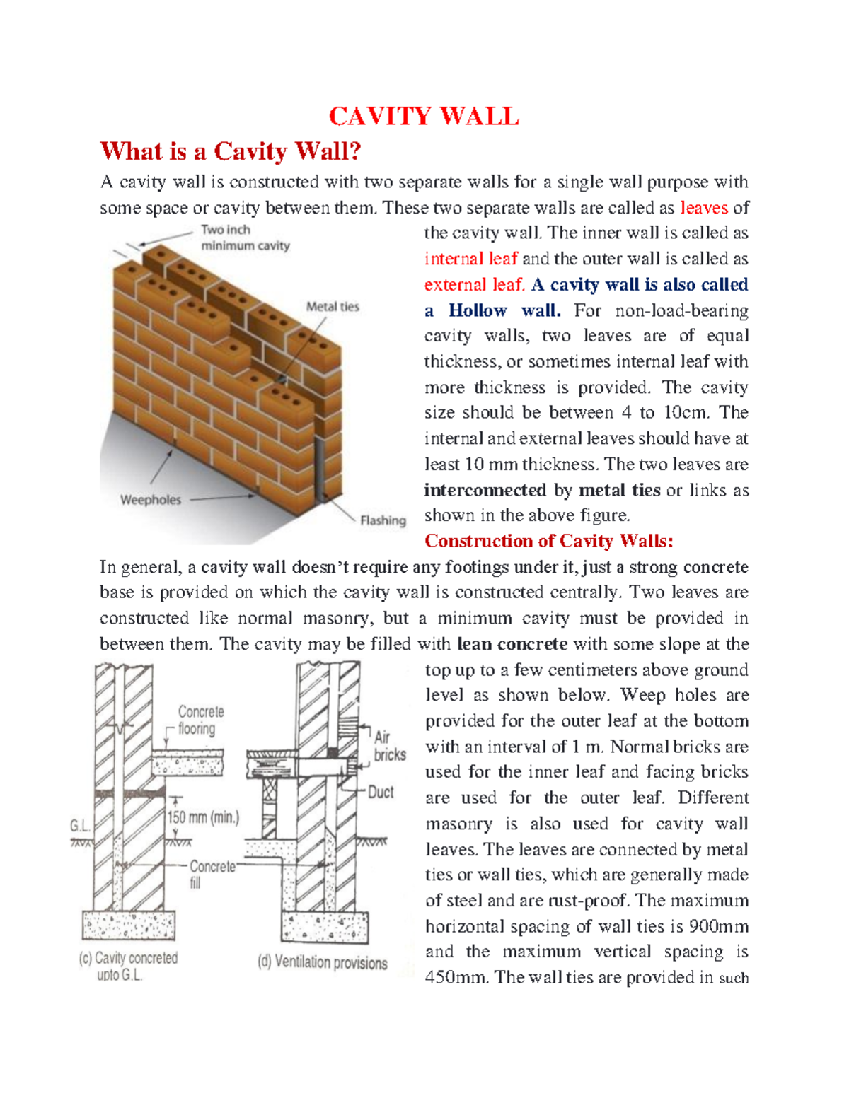 Cavity WALL - civil - CAVITY WALL What is a Cavity Wall? A cavity wall ...