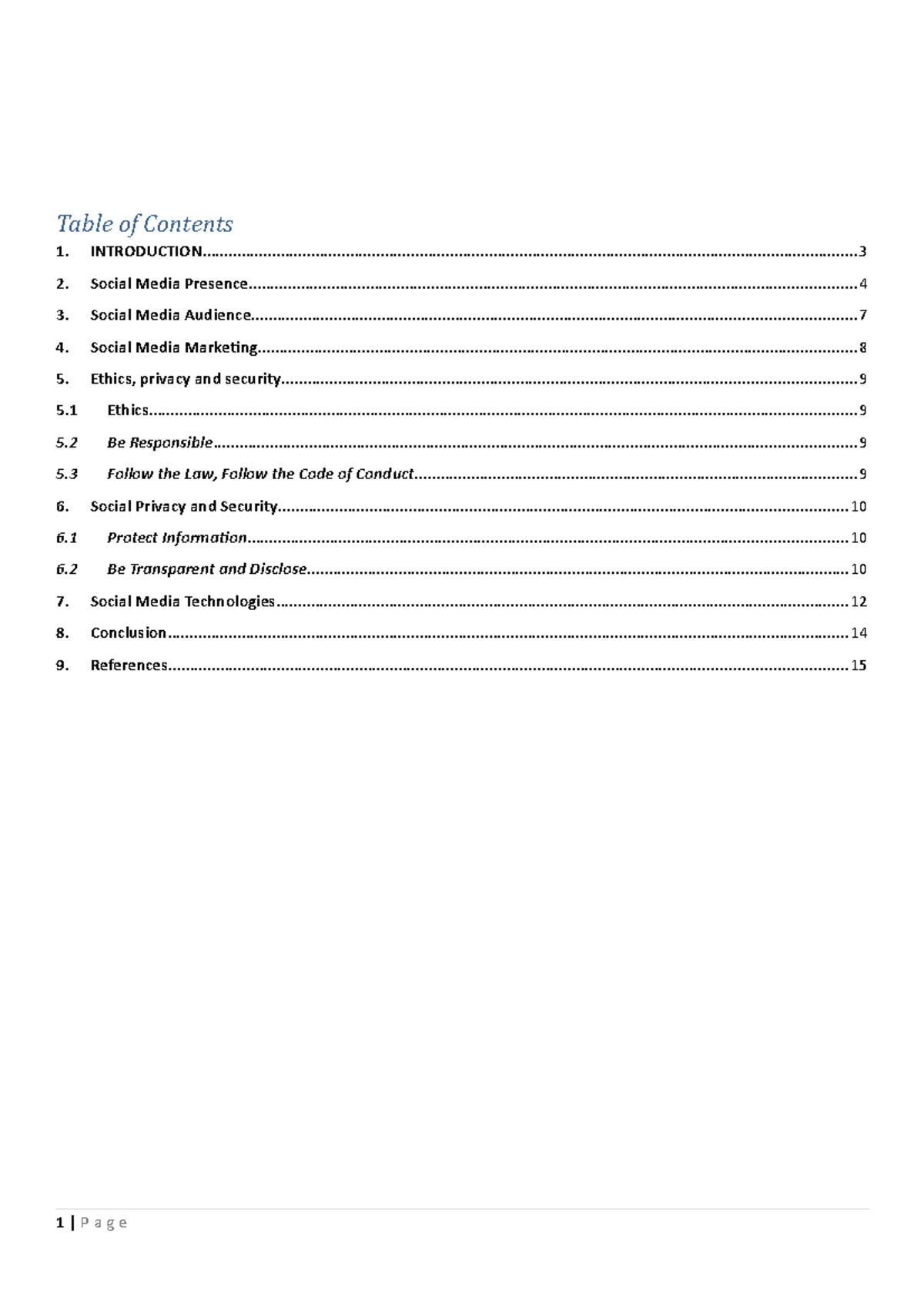 Research Report Assignment - Table of Contents - Studocu