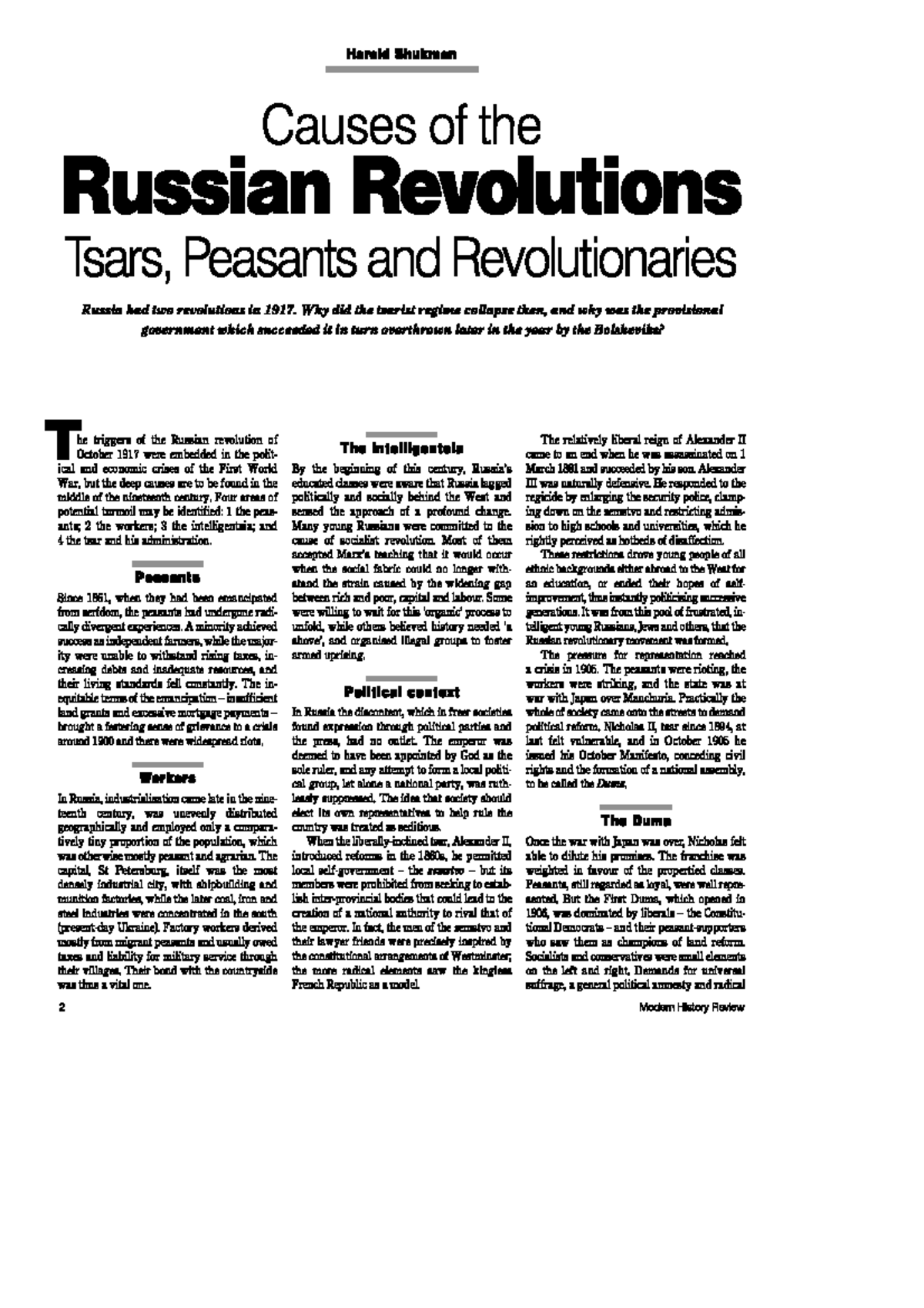 Causes of the Russian revolutions pt1 - b1234 - Studocu