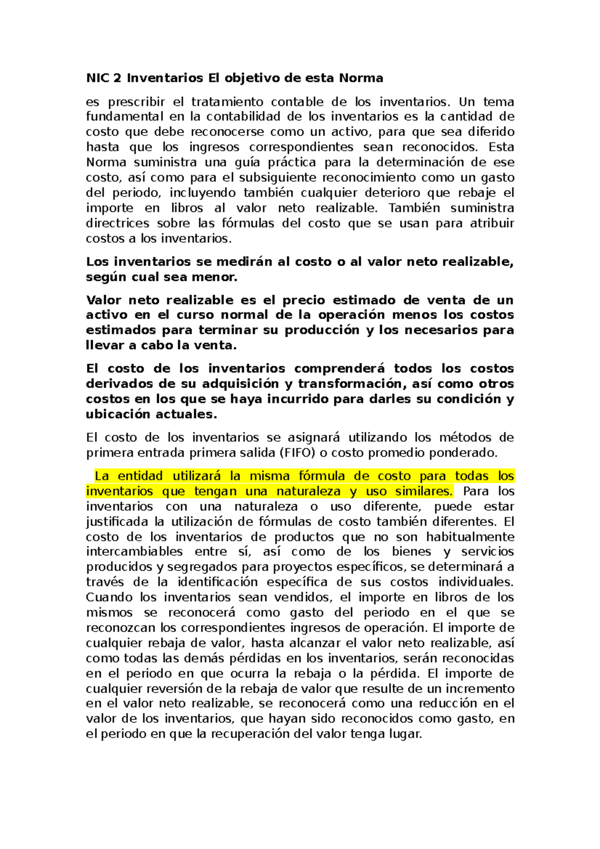NIC 2 Resumen - hola - NIC 2 Inventarios El objetivo de esta Norma es ...