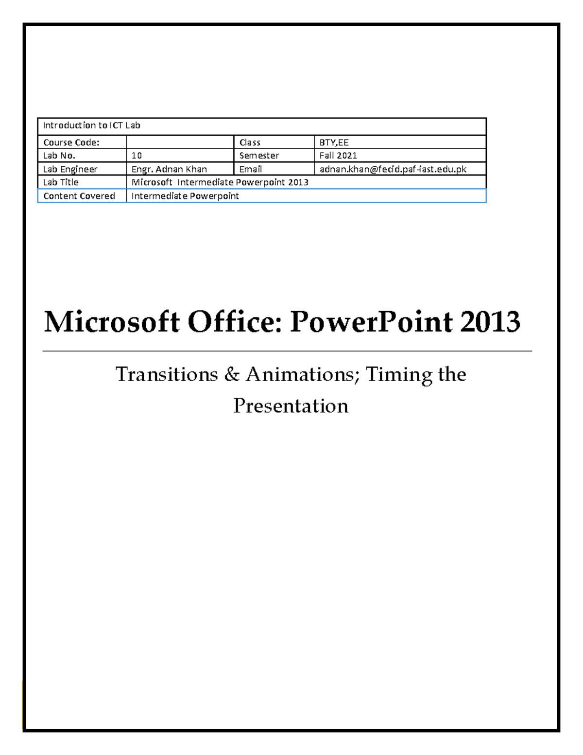Lab10 Intermediate Powerpoint - Microsoft Office: PowerPoint 2013 ...