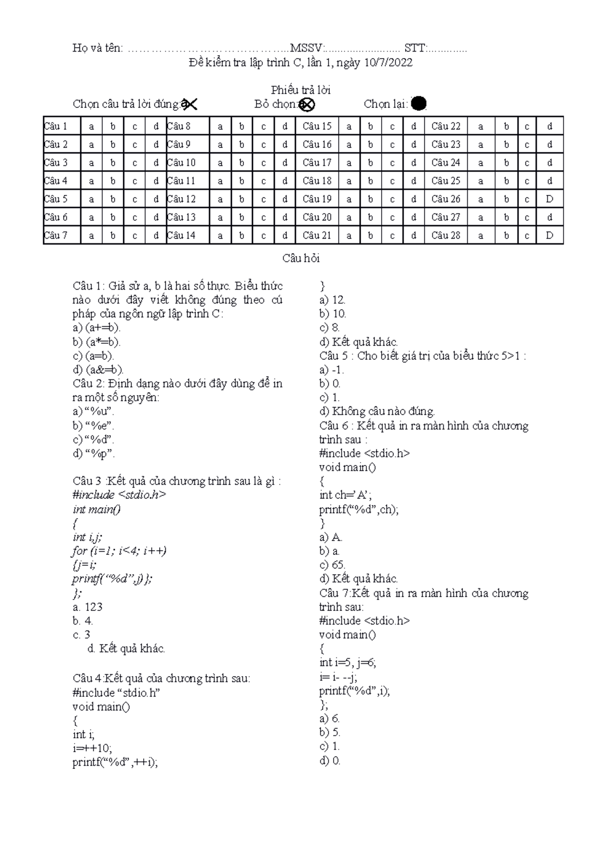 Kiem tra c lan 1 hk2 nam 2022 2023 in - Họ và tên: - Studocu