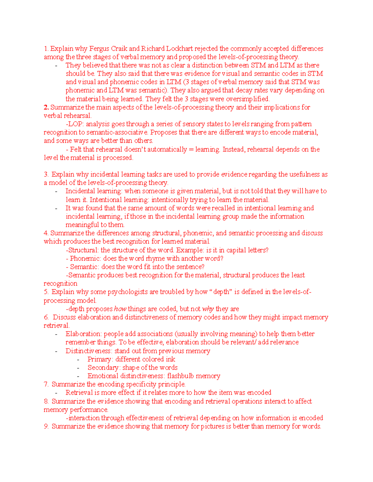 Cognitive Study Guide 2 - Explain why Fergus Craik and Richard Lockhart ...