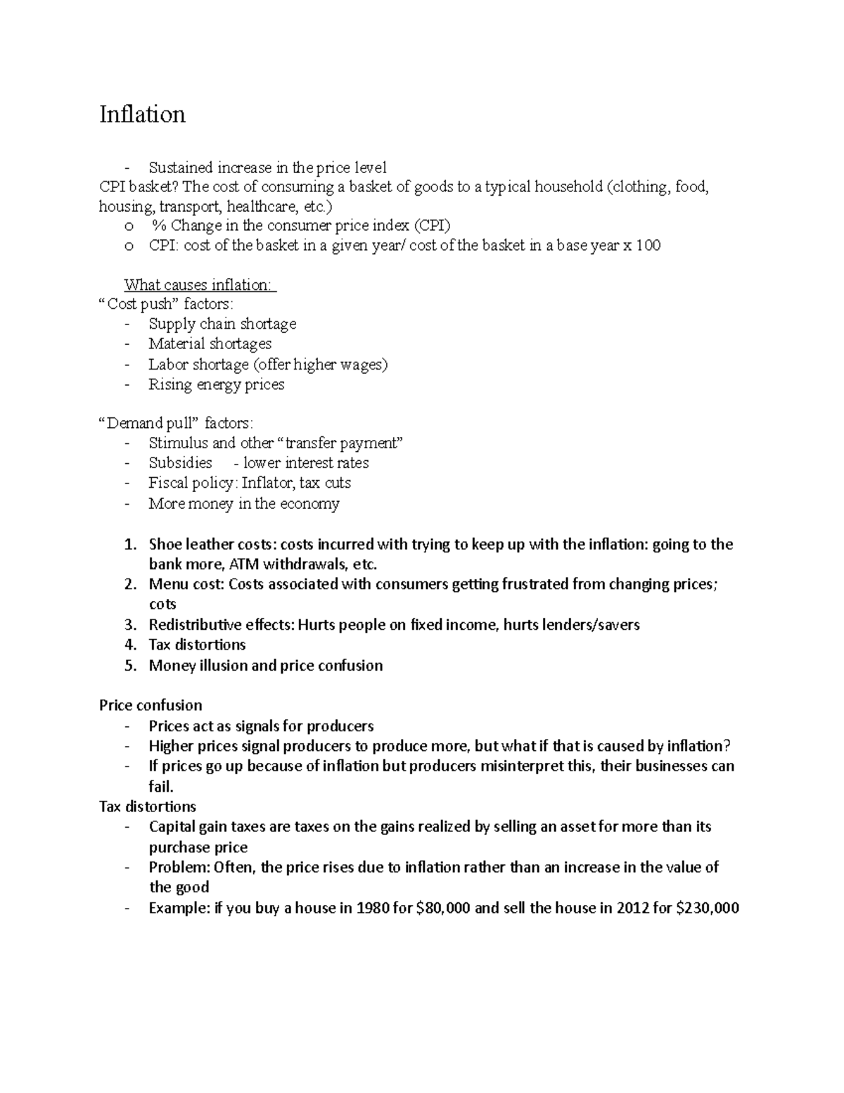 Inflation ECON notes - Inflation Sustained increase in the price level ...