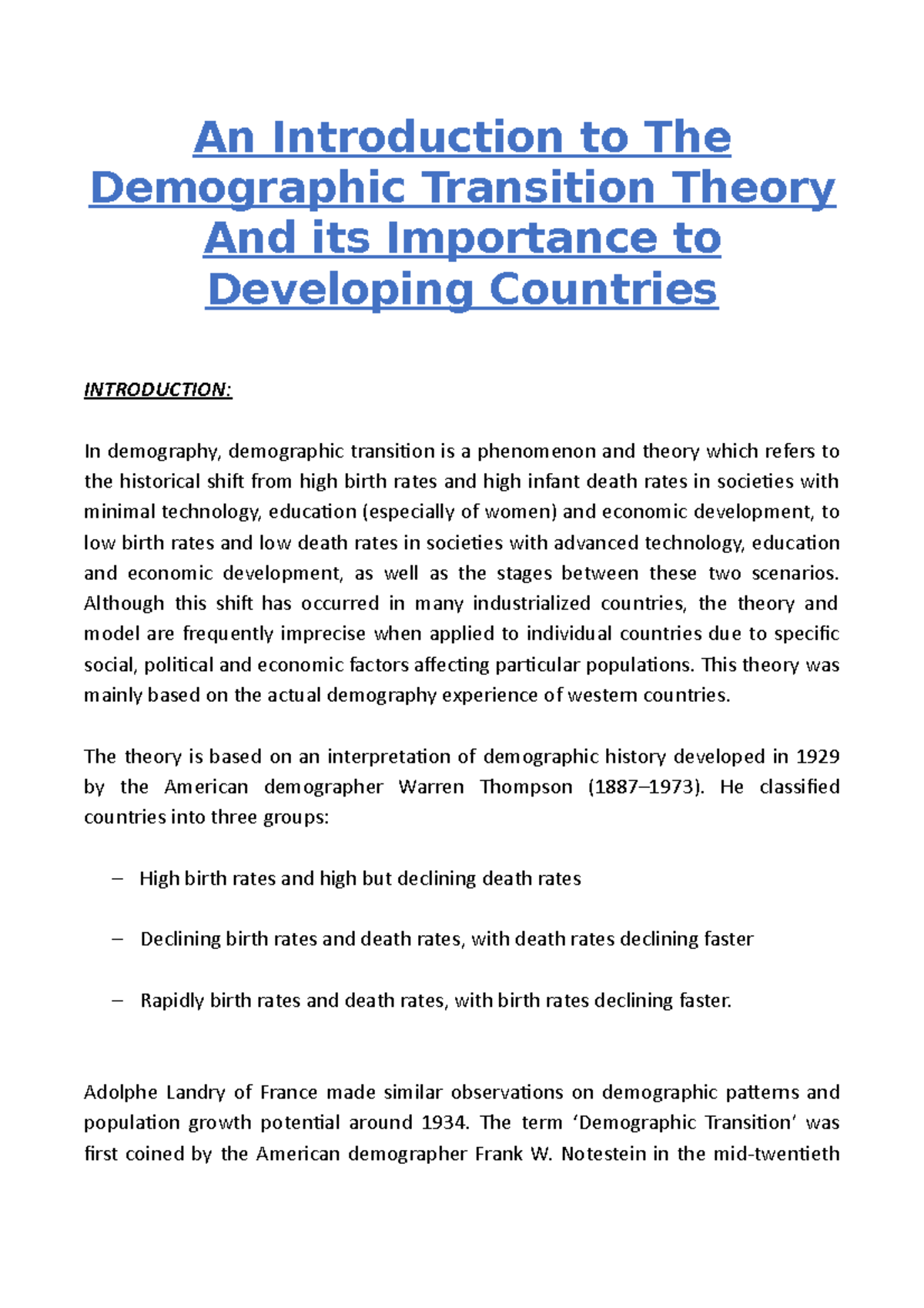 An Introduction To The Demographic Transition Theory And Its Importance an-introduction-to-the-demographic-transition-theory-and-its-importance