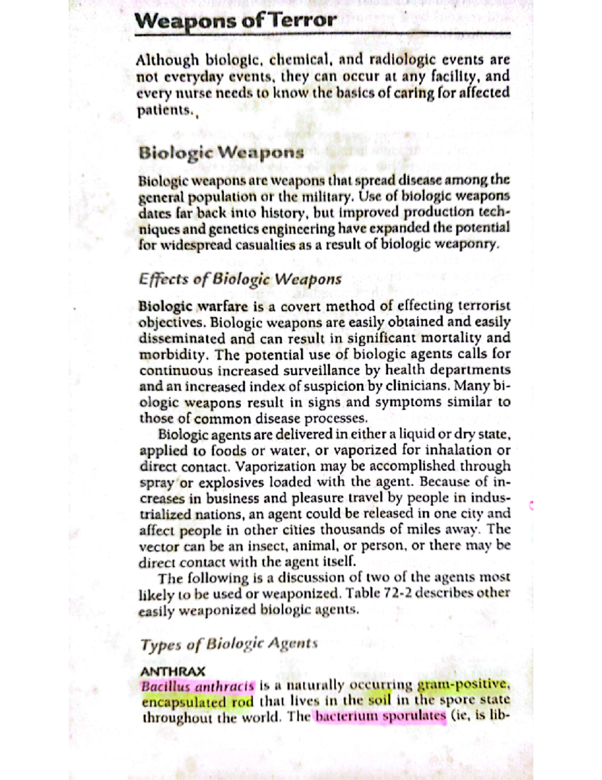 Anthrax - Weapons of Terror Although biologic, chemical, and radiologic ...