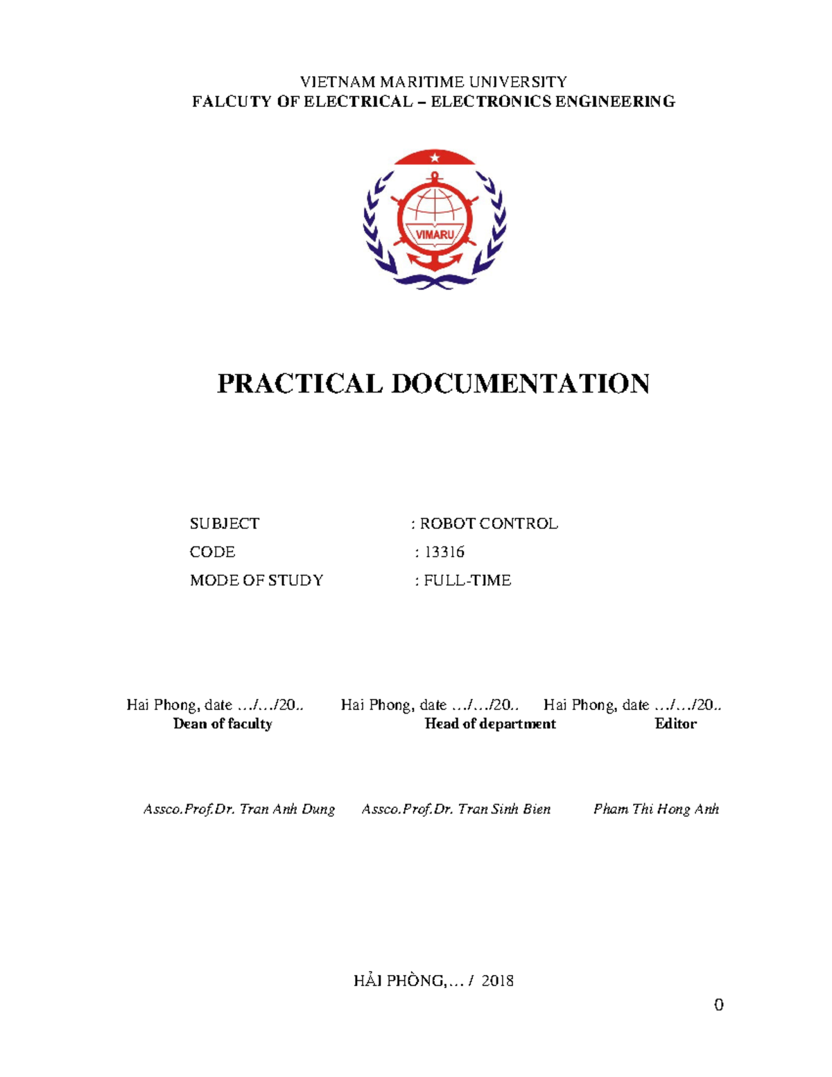 Practical Documentation for RB Control - VIETNAM MARITIME UNIVERSITY FALCUTY OF ELECTRICAL ...