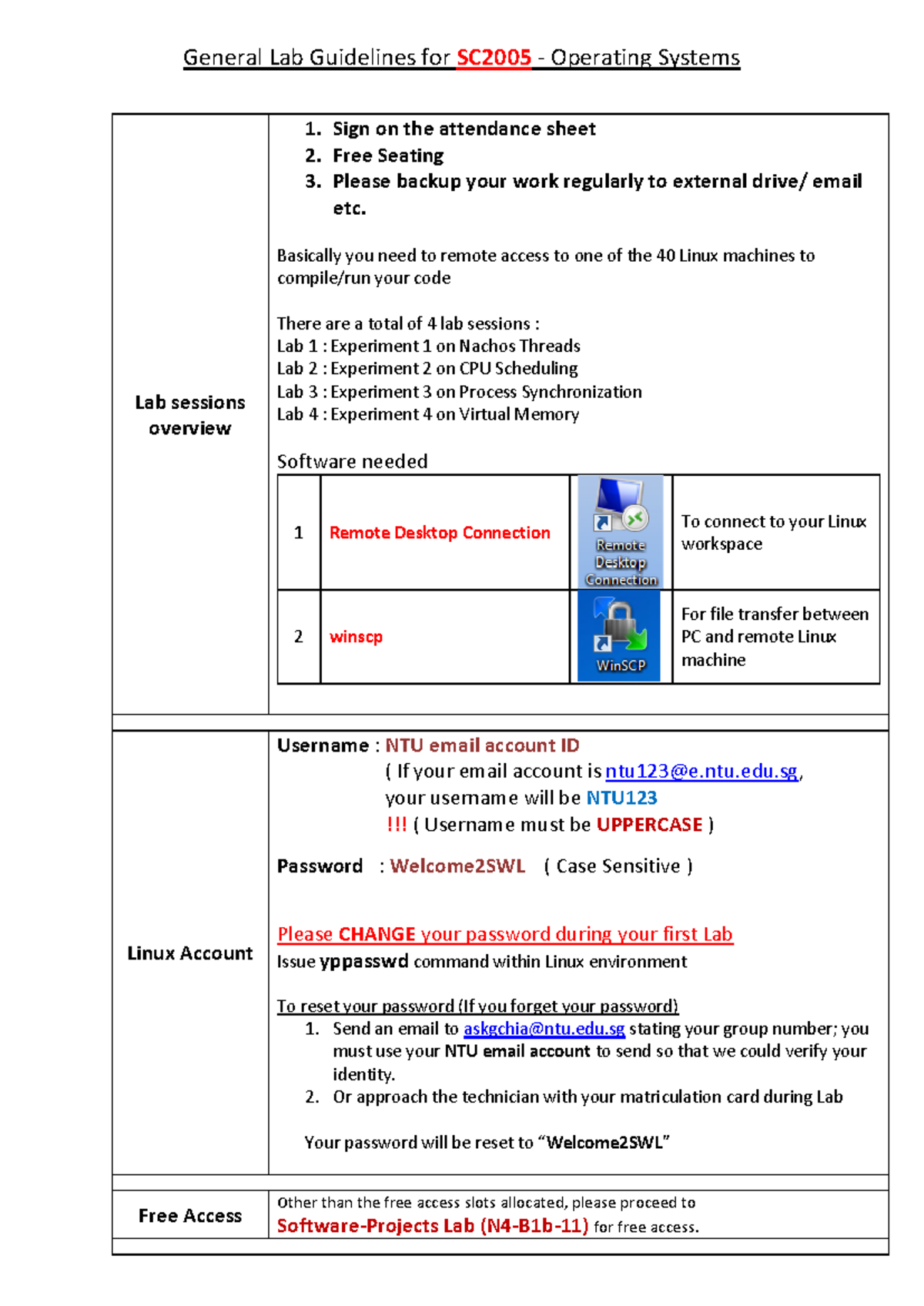Lab guidelines - lab guideline - General Lab Guidelines for SC2005 - Operating Systems Lab ...
