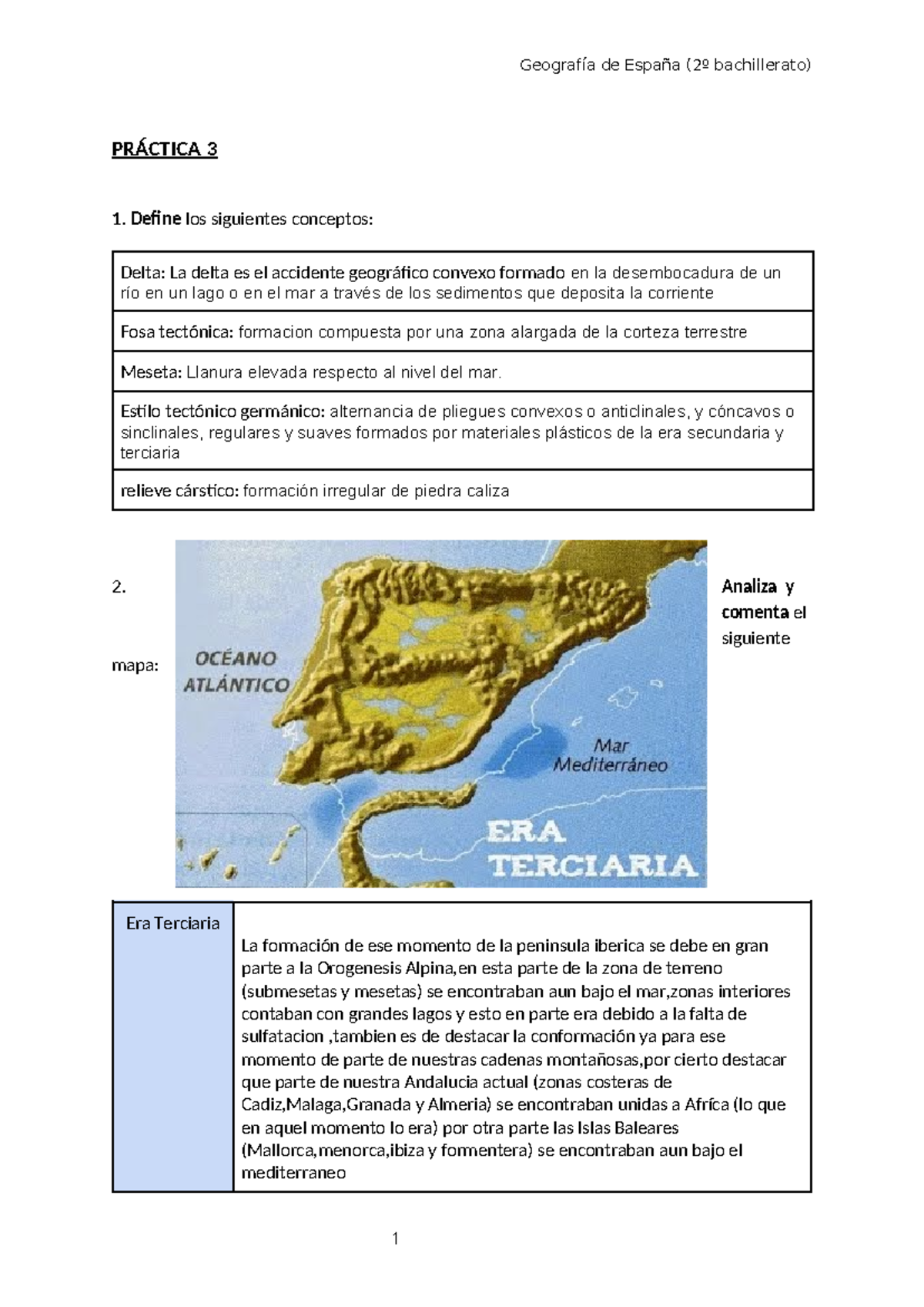 Relieve - Práctica 3 - segundo trimestre - PRÁCTICA 3 1. Define los ...
