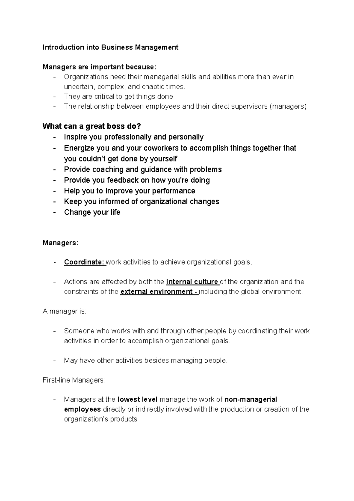 ADM 1100 [A] - Lecture notes 1 - Introduction into Business Management ...