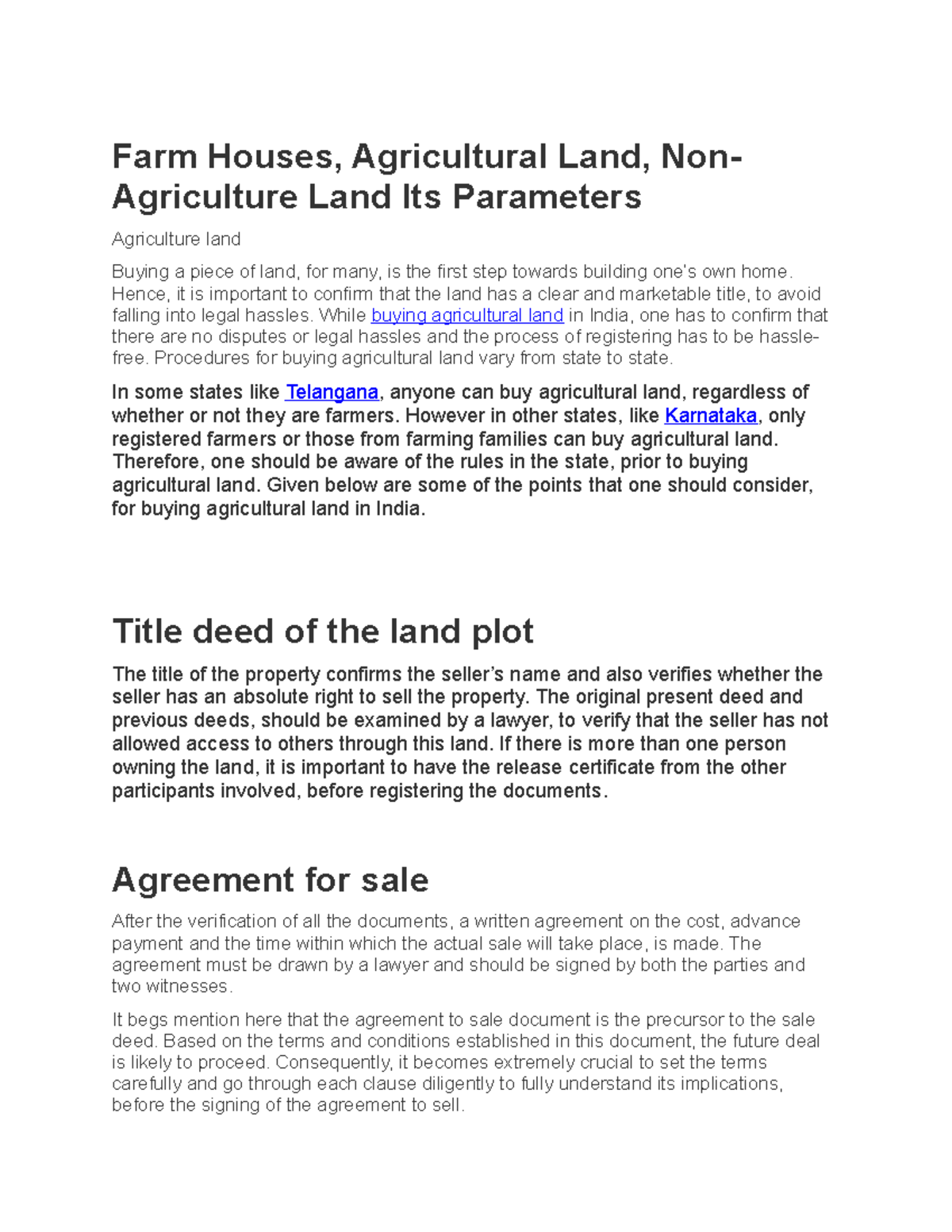 Farm Houses, Agricultural Land, Non-Agriculture Land - Hence, it is ...