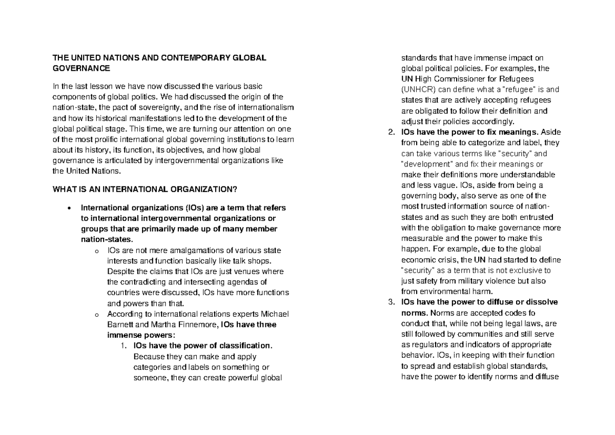 Globalization-IV - International Globalization - THE UNITED NATIONS AND ...