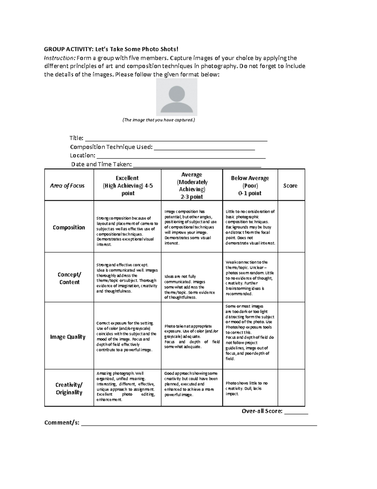 Group Activity - Thank you - GROUP ACTIVITY: Let’s Take Some Photo ...