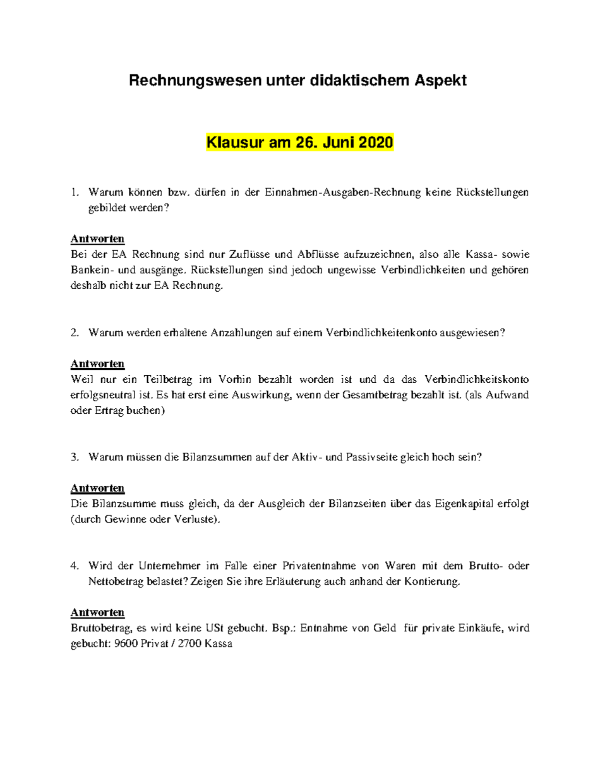 Klausur 26 Juni 2020 - Warning: TT: undefined function: 32 Rechnungswesen unter didaktischem ...