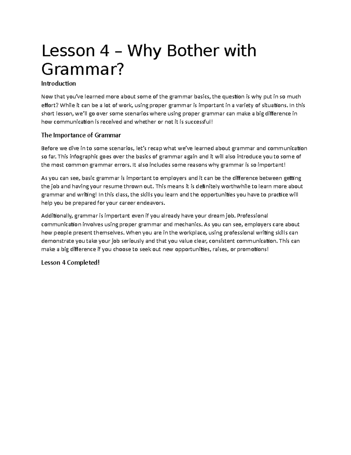Lesson 4 – Why Bother with Grammar - Lesson 4 – Why Bother with Grammar ...