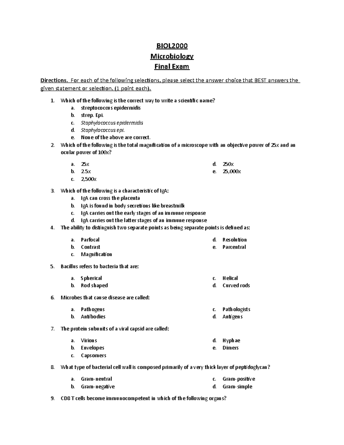 BIOL2000 Final Exam - Really helpful to notes for people who want to be ...