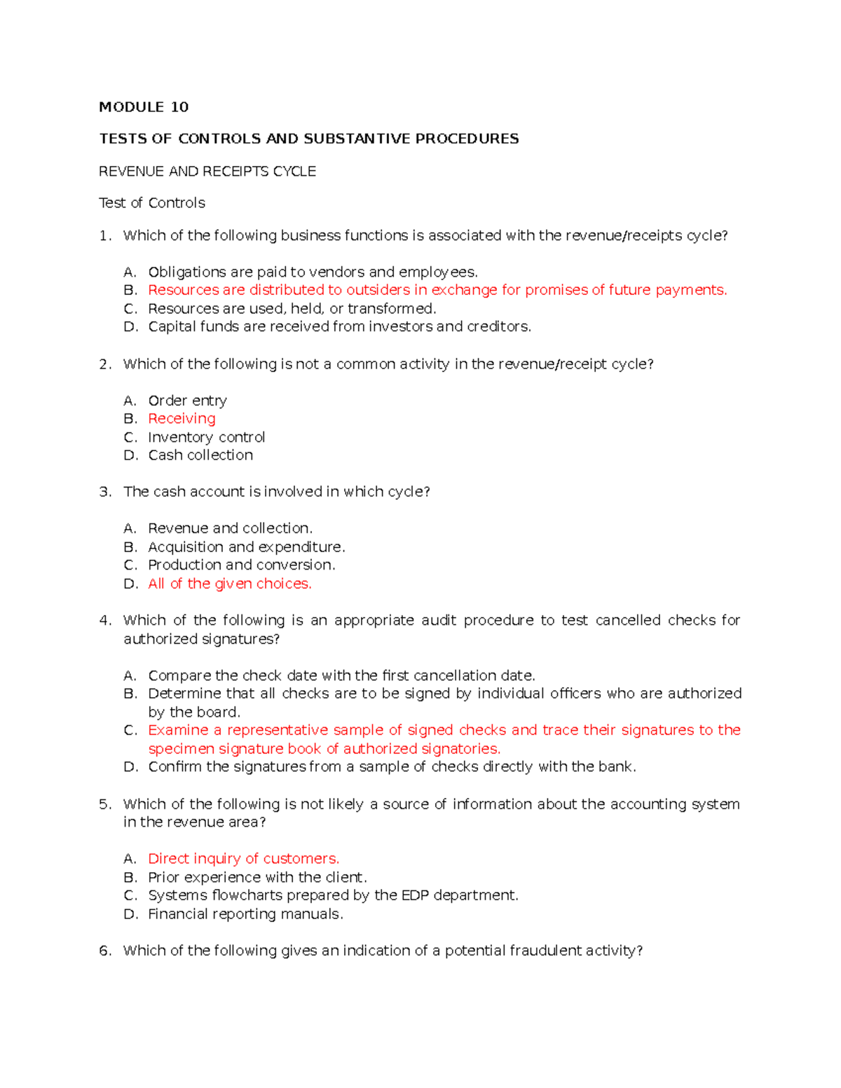 Module 10 - MODULE 10 TESTS OF CONTROLS AND SUBSTANTIVE PROCEDURES ...