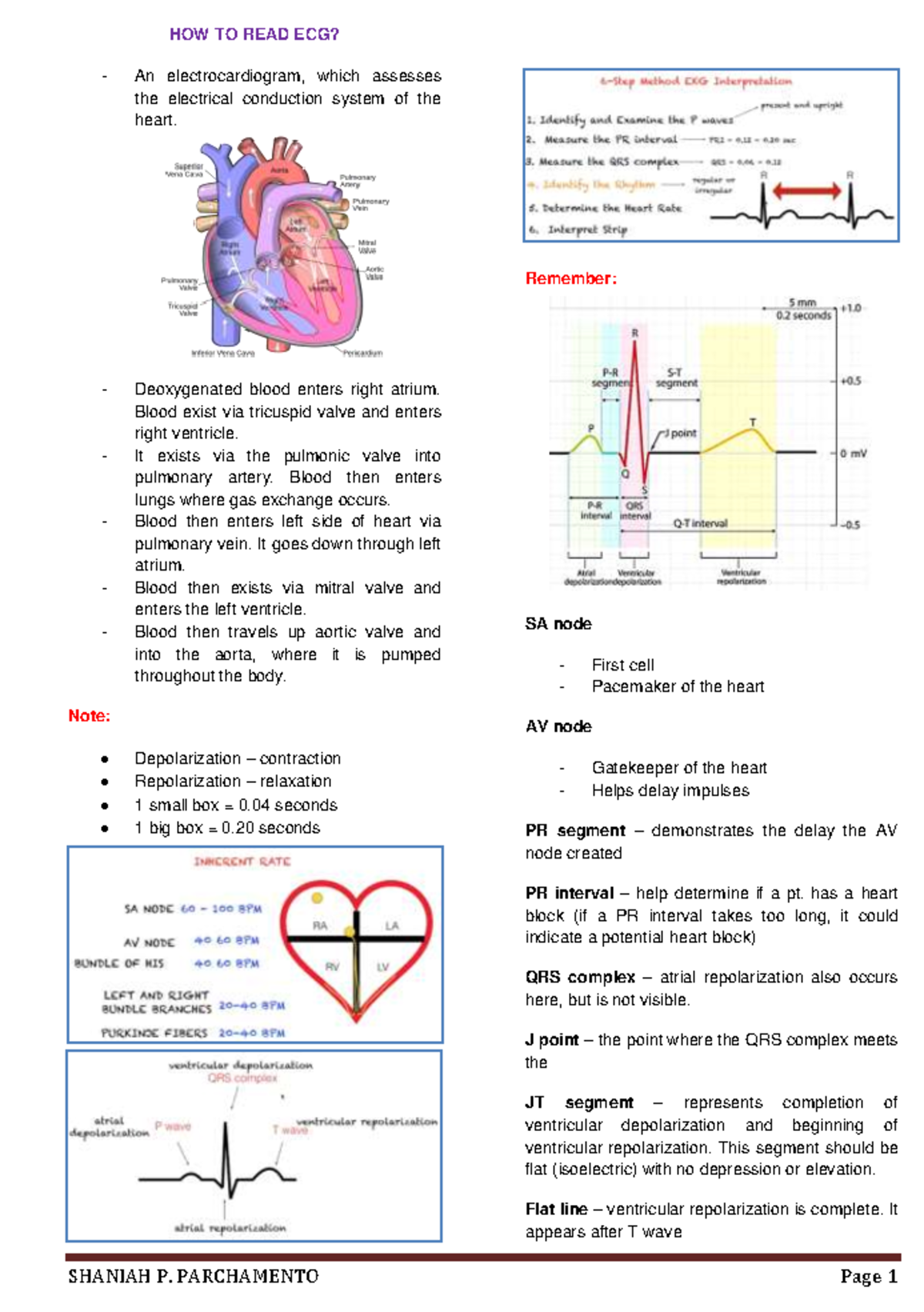 HOW TO READ ECG - Rle - SHANIAH P. PARCHAMENTO Page 1 HOW TO READ ECG ...
