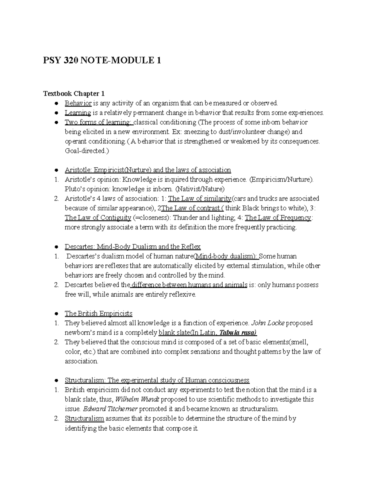 Psy 320 - module1 notes - PSY 320 NOTE-MODULE 1 Textbook Chapter 1 ...