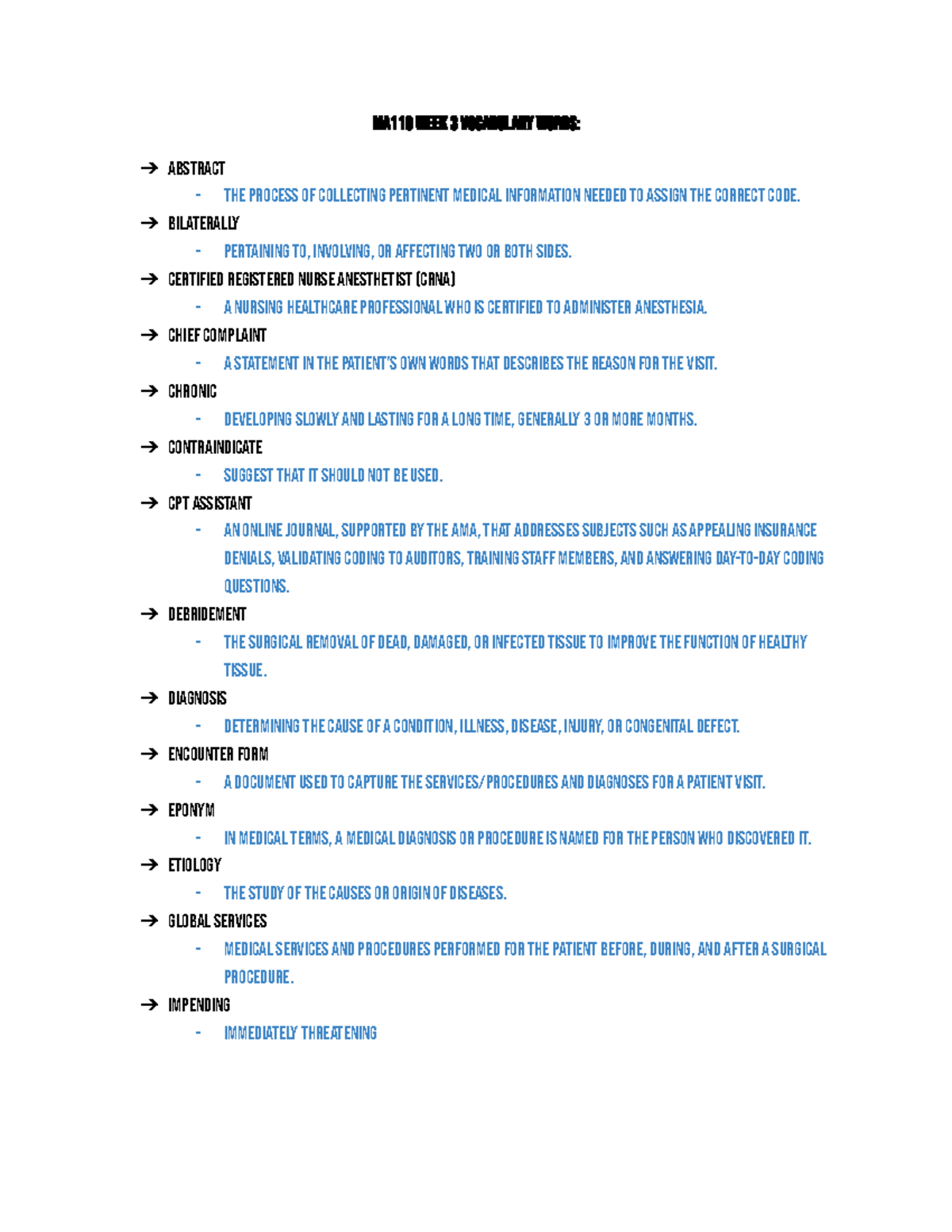 Week 3 Vocabulary Terms - MA110 Week 3 Vocabulary Words: abstract - The ...